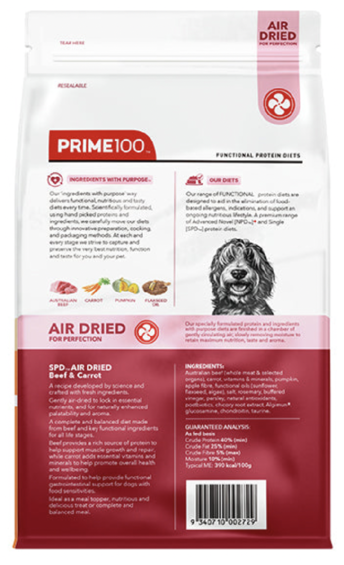 Prime100 SPD Air Dried Beef & Carrot 120g – PET DESTINATION